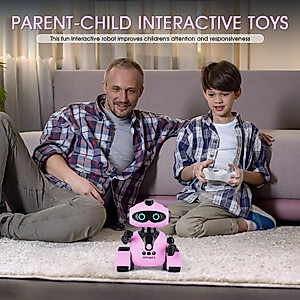 Winthai Robots Toys for Kids, 2.4Ghz Remote Control Robot Toys with Music and LED Eyes for Boys/Girls, RC Toys Gift for 3-12 Year Toddler Children Teen for Birthday Valentines Day Gifts (Pink)