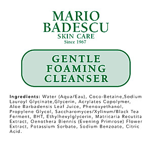 Mario Badescu Gentle Foaming Facial Cleanser, Deep Cleansing and Hydrating Face Wash for All Skin Types with Aloe Vera, Fermented Black Tea and Glycerin, 6 Fl Oz