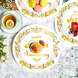 80Pcs 50th Anniversary Paper Plates Golden Wedding Celebration Party Supplies 7"50th Golden Dessert Plates 50 Years Golden Plates,for Fifty Anniversary Party Decoration 50th Brithday Party Decorations