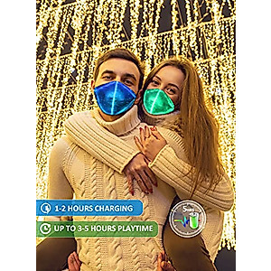 TECZERO 7 Color Lights LED Light up Halloween Face Mask, Rechargeable Glow Luminous Dust Mask, Optical Fiber Costume for Christmas Party Festival Dancing Rave Gifts