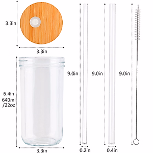 Glass Cups with Lids and Straws, 640ML Borosilicate Glass Tumbler Cups, 22 OZ Drinking Glasses 2pcs Set, Reusable Clear Iced Coffee Cups for Smoothie, Juice, Milk, Boba Tea, Homemade Beverages