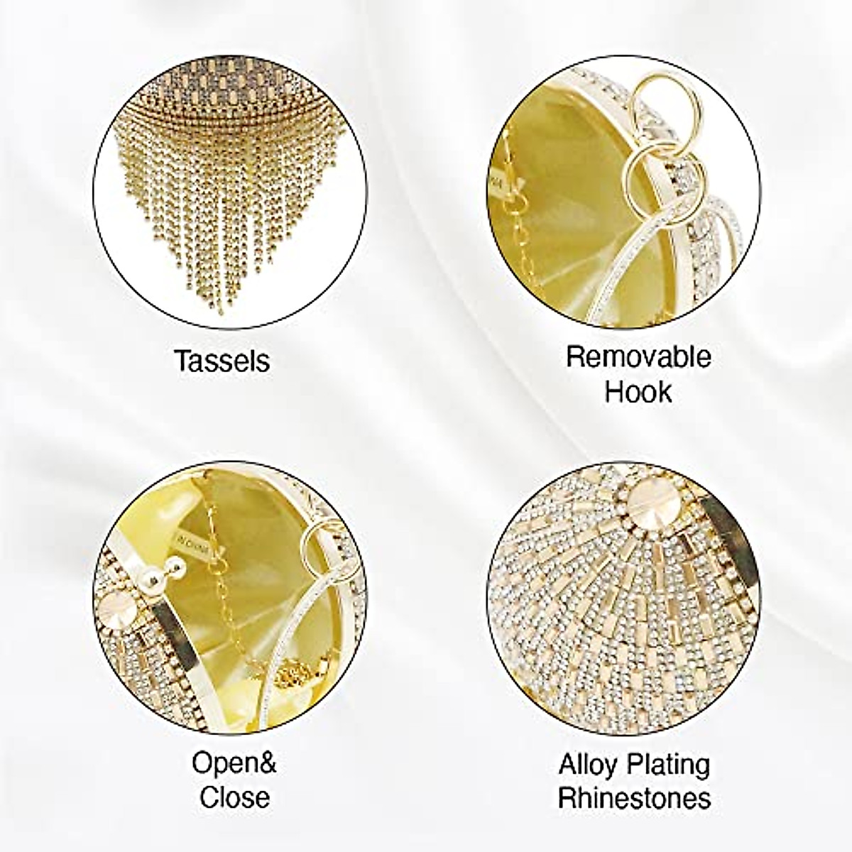 Olixi Women Evening Handbag, Round Ball Luxury Crystal Tassel Clutch Purse Rhinestone Hand bag for Wedding Party