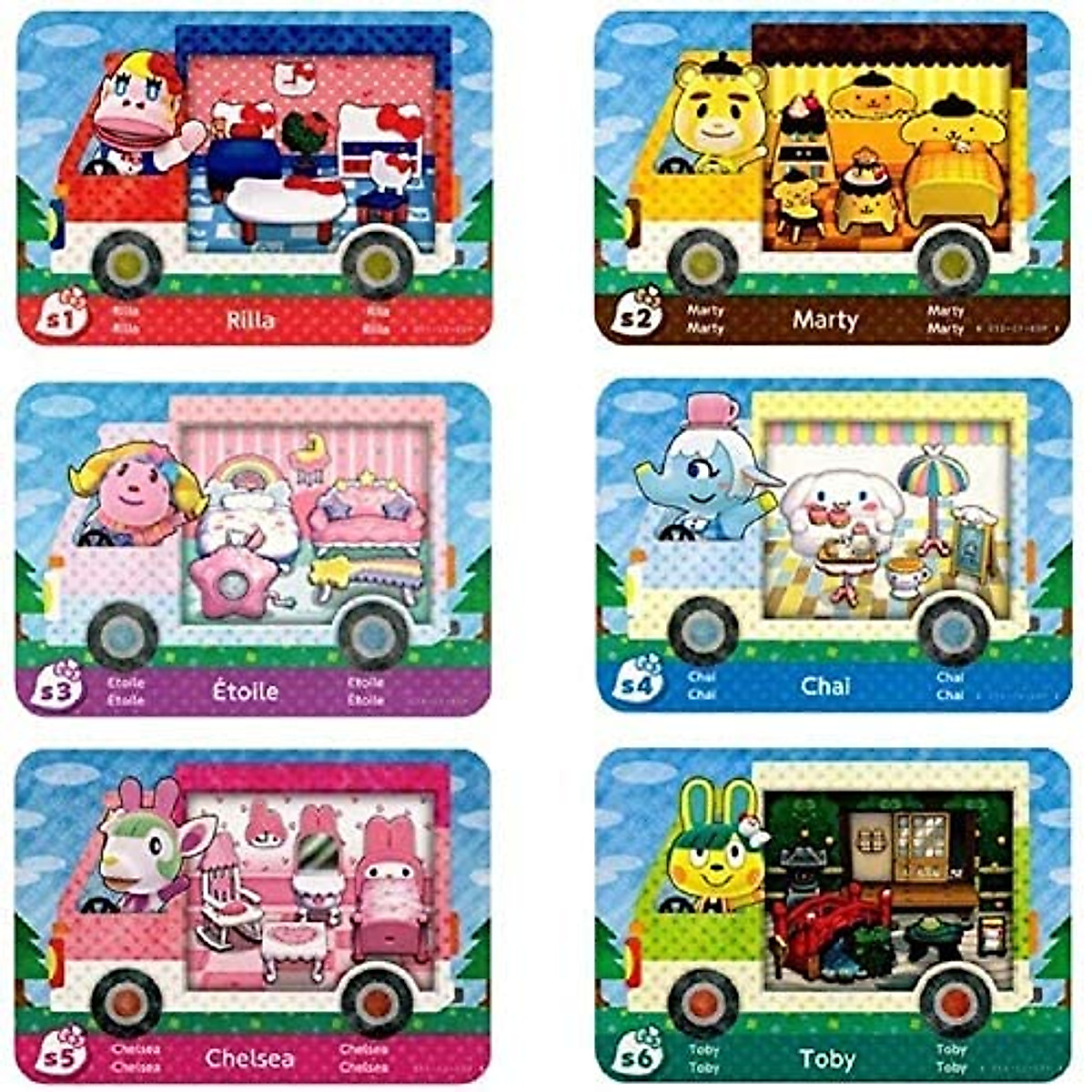 6Pcs Sanrio Animal Crossing Amiibo Card,Compatible Switch Games New Horizons stand Card(45*45mm)