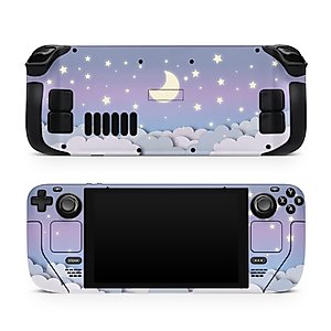 TACKY DESIGN Clouds Skin Compatible with Steam Deck Skin LCD and Compatible with Steam Deck OLED Skin, Pastel Starry Premium 3M Vinyl Decal, Cute Full Wrap Purple Sky Moon Cover