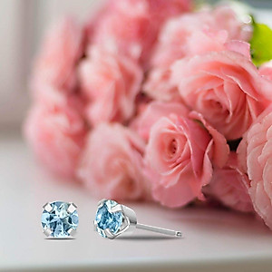 0.50 Carat Aquamarine Round Stud Earrings for Women in 14k White Gold 4 mm Birthstone Post with Friction Back I Push Back Studs by Lavari Jewelers