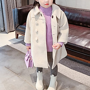 POPOLAR Kids Girls Dress Coats Winter Warm Long Jacket Cloak Button Trench Coat Pockets Peacoat Outerwear Clothes 2-7 Years (6-7 Years, Beige)