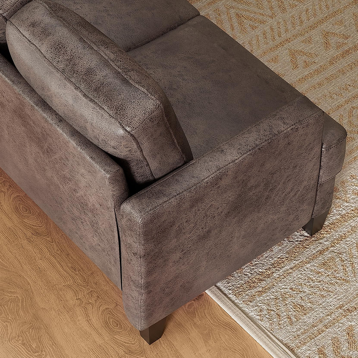 Vesgantti 72 inch L Shaped Couches, 3 Seater Sectional Sofa with Chaise Lounge, Upholstered Modern 3 Cushion Sofa, 2 Piece Sofa Set for Living Room, Apartment, Office, Brown