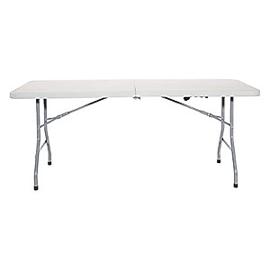 Office Star Resin Rectangle Center-Folding Portable Table for Picnics, Camping, and Tailgating, 6 Feet