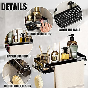 YSTDHL Shower Caddy, 2 Pack Adhesive Shower Organizer, Rustproof Wall-Mounted Shower Shelves With Hooks, Towel Bar, Large Capacity Shower Rack, Bathroom Storage Accessories