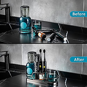 25 OZ Mouthwash Dispenser Bottle with Stainless Steel Toothbrush Holder, Mouthwash Decanter Glass Water Carafe Set for Bathroom,Bedside, Nightstand with Accessories Organizer