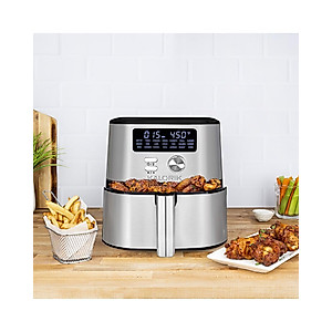 Kalorik MAXX® Digital Air Fryer| 4 Quart 7-in-1 Oilless Fryer with 7 Cooking Functions | LED Display with 21 Smart Presets | Nonstick Air Frying Basket | Recipe Book | 1600W | Stainless Steel & Black