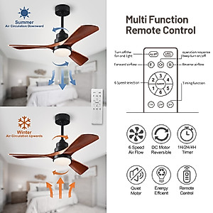 FXZZ 42" Wood Ceiling Fans with Lights and Remote, Quiet Reversible DC Motor and 3 Color LED Light, 3 Blades 6 Speed Ceiling Fan for Farmhouse Living Room Bedroom Dining Room Workroom Study