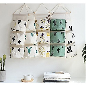 KRLIFCSL Cactus Wall Door Closet Hanging Storage Bag Canvas Fabric 3 Pockets Over The Door Organizer Pouch, 2 Pack (Cactus)