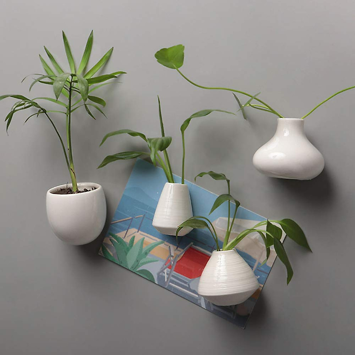 Pearlead Set of 6 Magnetic Mini Ceramic Vase Refrigerator Magnets Sticker Fridge Whiteboard Magnets for Home and Office Refrigerator Decoration