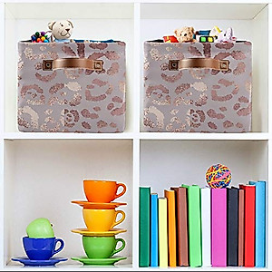 Mazeann Rose Gold Leopard Print Storage Basket Bin Collapsible Foldable for Clothes Toys Storage Cabinets Waterproof Storage Box 15 x 11 x 9.5 inches, 1PC