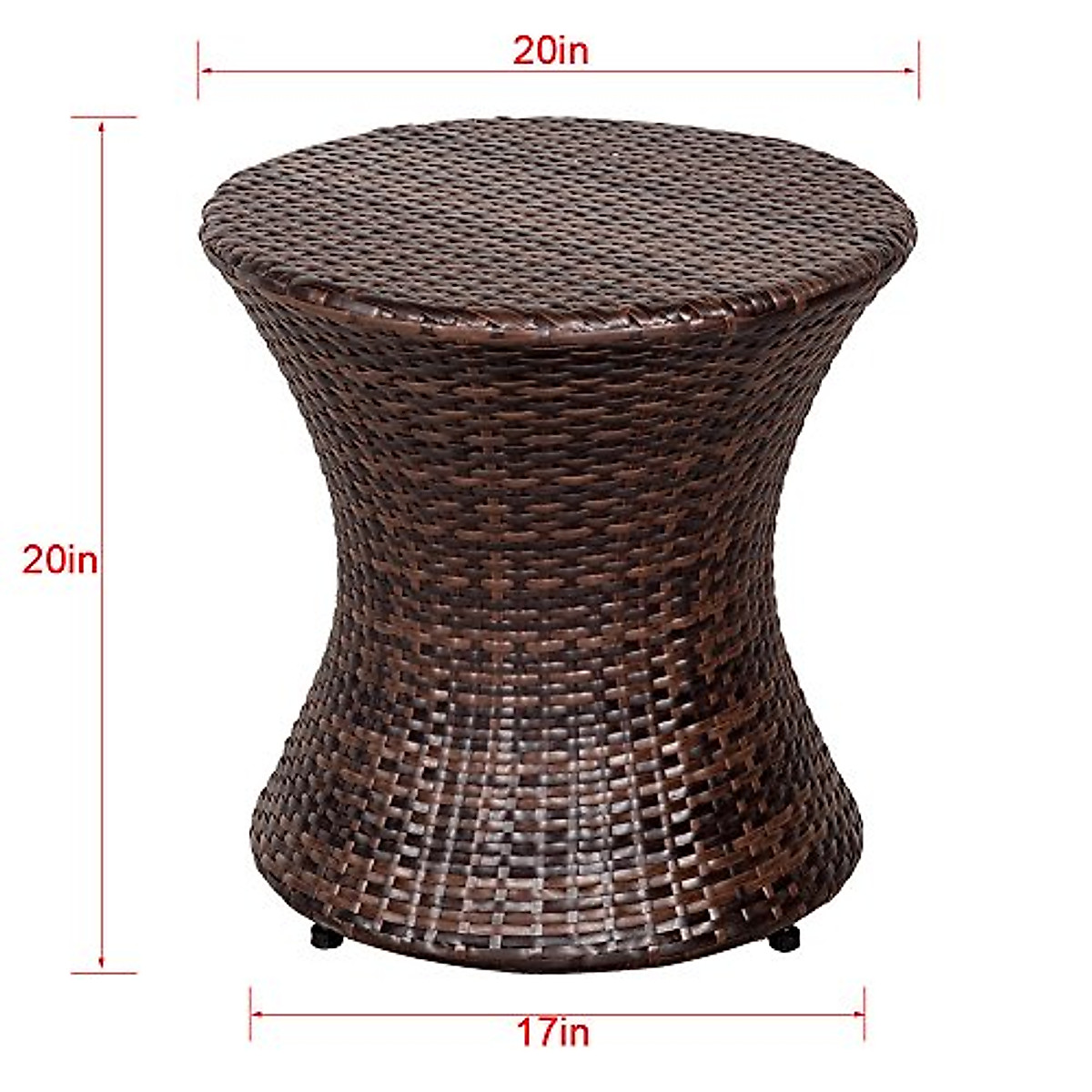 Sundale Outdoor Small Side Table Patio Rattan End Table 20 Inch Hourglass Wicker Accent Tables Steel Frame Lightweight Brown Mesa Auxiliar pequeña Mesa Auxiliar de ratán marrón