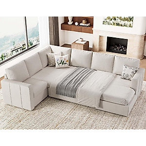 Belffin Velvet Middle Module Seat for Modular Sectional Sofa Couch Armless Single Seat Module Sofa Chair Beige