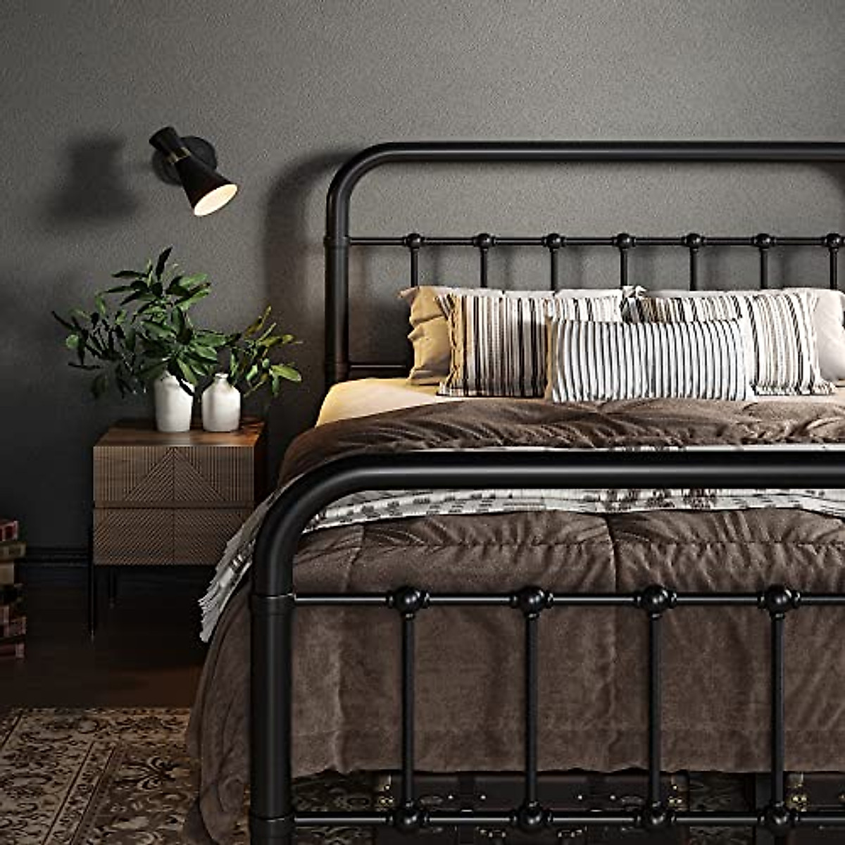 Allewie Full Size Metal Platform Bed Frame with Victorian Style Wrought Iron-Art Headboard/Footboard, No Box Spring Required，Black