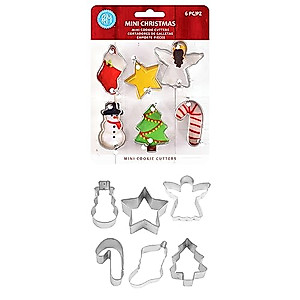 R&M International Mini Christmas Cookie Cutters, Snowman, Stocking, Star, Candy Cane, Tree, Angel, 6-Piece Set