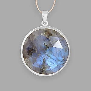Gemshiner- Natural Labradorite 925 Sterling Silver Pendant Without Chain Birthstone Birthday Valentines Jewelry Gift for Women Girls Teens White Rhodium Plating