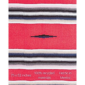 Benevolence LA Mexican Blanket, Authentic Handwoven Yoga Blanket & Outdoor Blanket, Made by Traditional Mexican Artisans, Saddle Blanket, Beach Blanket, Picnic Blanket, & Car Blanket 75 x 52 - Coral