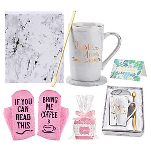 YHRJWN Best Mom Ever Coffee Mug for Mom Mother Mothers Day Mom Mug from Daughter Son Mom Coffee Mug 14Oz Gray Marble Mug with Exquisite Box Spoon Coaster Sock Gift Card