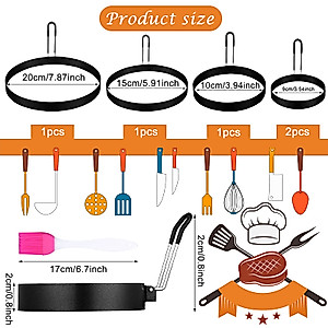 5 Pieces Stainless Steel Egg Rings with Silicone Oil Brush Cooking Egg Rings Pancake Non Stick Ring Mold for Breakfast Pancakes Fried Eggs Omelette Sandwich Burger(8 Inch, 6 Inch, 4 Inch, 3.5 Inch)