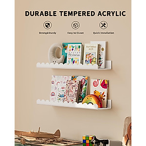 G&W Gruwald 4 Pack White 15.7 Inches Acrylic Book Shelf for Kids Room, Floating Kids Book Shelves for Wall, Nursery Book Shelves, Magazine Rack, Picture Ledge (White, 15.7)