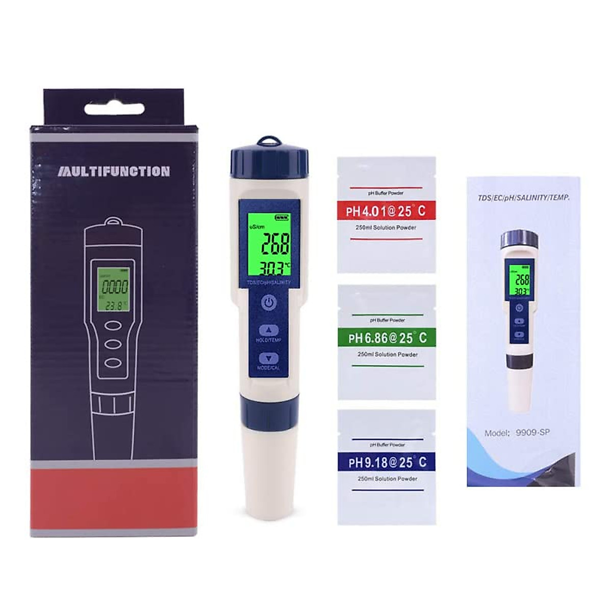 5 in 1 TDS/EC/PH/Salinity/Temperature Meter Digital Water Quality Monitor Tester for Pools, Drinking Water, Aquariums,Hydroponics
