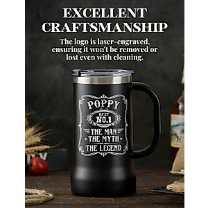 Onebttl Poppy Gifts Stainless Steel Beer Stein Tumbler, 24oz Beer Mug with Lid for Father's Day, Christmas - Man Myth Legend