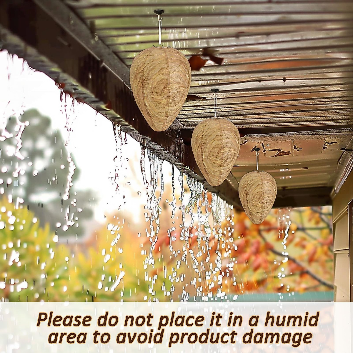 DECYOOL 12 Pack Paper Wasp Nest Decoy Hanging Wasp Nest Stay Away from Wasps Hornets Yellow Jackets(Dark Brown)