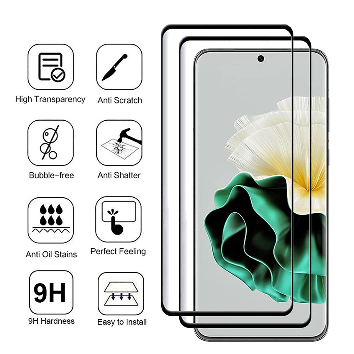 AISELAN for Huawei P60 3D Curved Screen Protector, [2 Pcs] 3D Full Coverage HD Clear Anti-Scratch Easy Installation Screen Tempered Glass for P60 / P60 Pro / P60 Art (6.67-inch) 2023