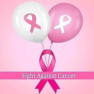 100 Pieces Breast Cancer Awareness Balloons 12 Inch Ribbon Latex Balloons Round Party Balloons Party Supplies for Party Decoration or Arch Decor (Pink, White)