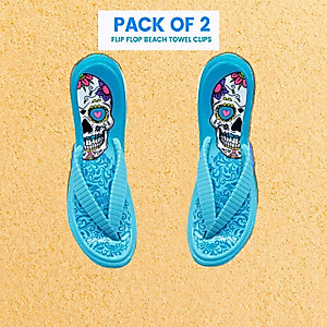 PERFORMORE Flip Flop Beach Towel Clips (Blue), 2-Pack, Portable Towel Holder Clips, Secure Clips for Beach Chairs Deck Patio Pool Boat Cruise Lounge Chair Accessories