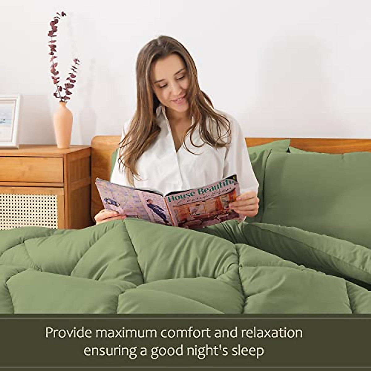WhatsBedding King Size Comforter Set, Sage Green Lightweight All Season Soft Down Alternative Bed Comforter, 3 Pieces Bedding Set with 2 Pillowcases, King, 102"x90"