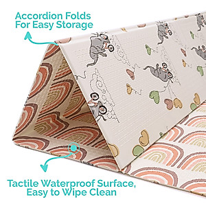 JumpOff Jo - Large Waterproof Foam Padded Play Mat for Infants, Babies, Toddlers, Play & Tummy Time, Foldable Activity Mat, 70 in. x 59 in. - Elephant & Rainbow, Pack of 1