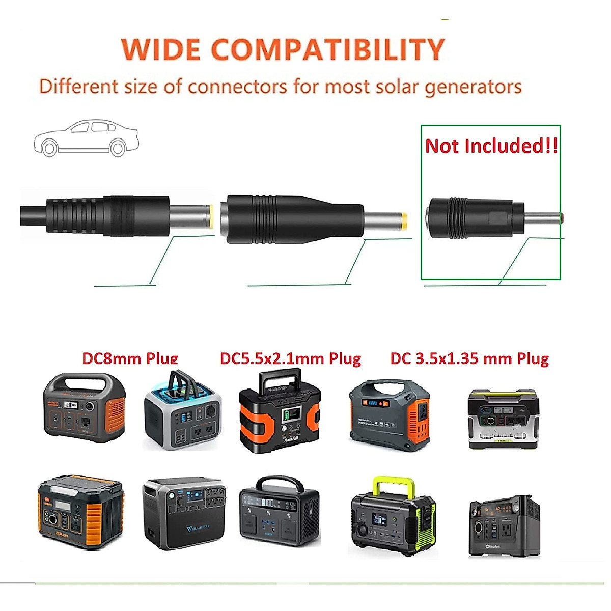 Jackery Charging Cord,12V Cigarette Lighter toDC8mm Connector Car Charger Power Adapter Fits Portable Power Station Solar Generator Mobile Lithium Battery Pack DVD Player Car DVR