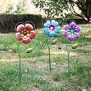 Garden Stake Outdoor Plant Pick Cute Metal Flower Stick Art Ornament Decor Lawn Yard Patio,3 Set