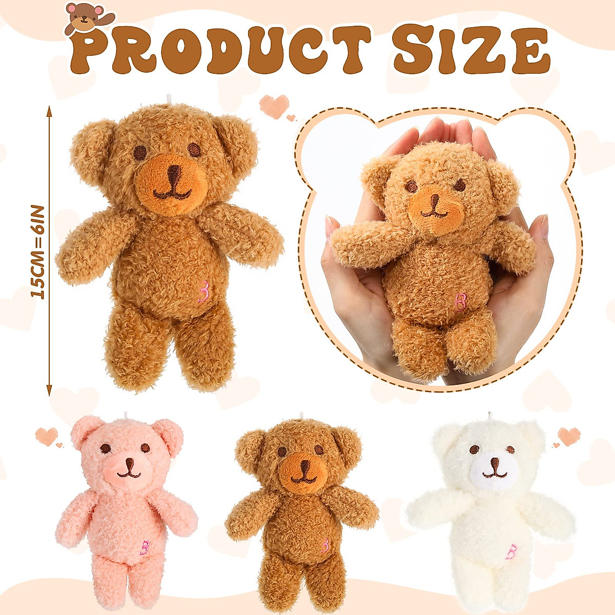 Zomiboo 9 Pieces Plush Mini Stuffed Animal Toys Tiny Soft Bear Bunny Doll Small Furry Doll Wedding Present Box Doll Toy for Halloween Christmas Baby Shower Party (Bear Style,6 Inch)