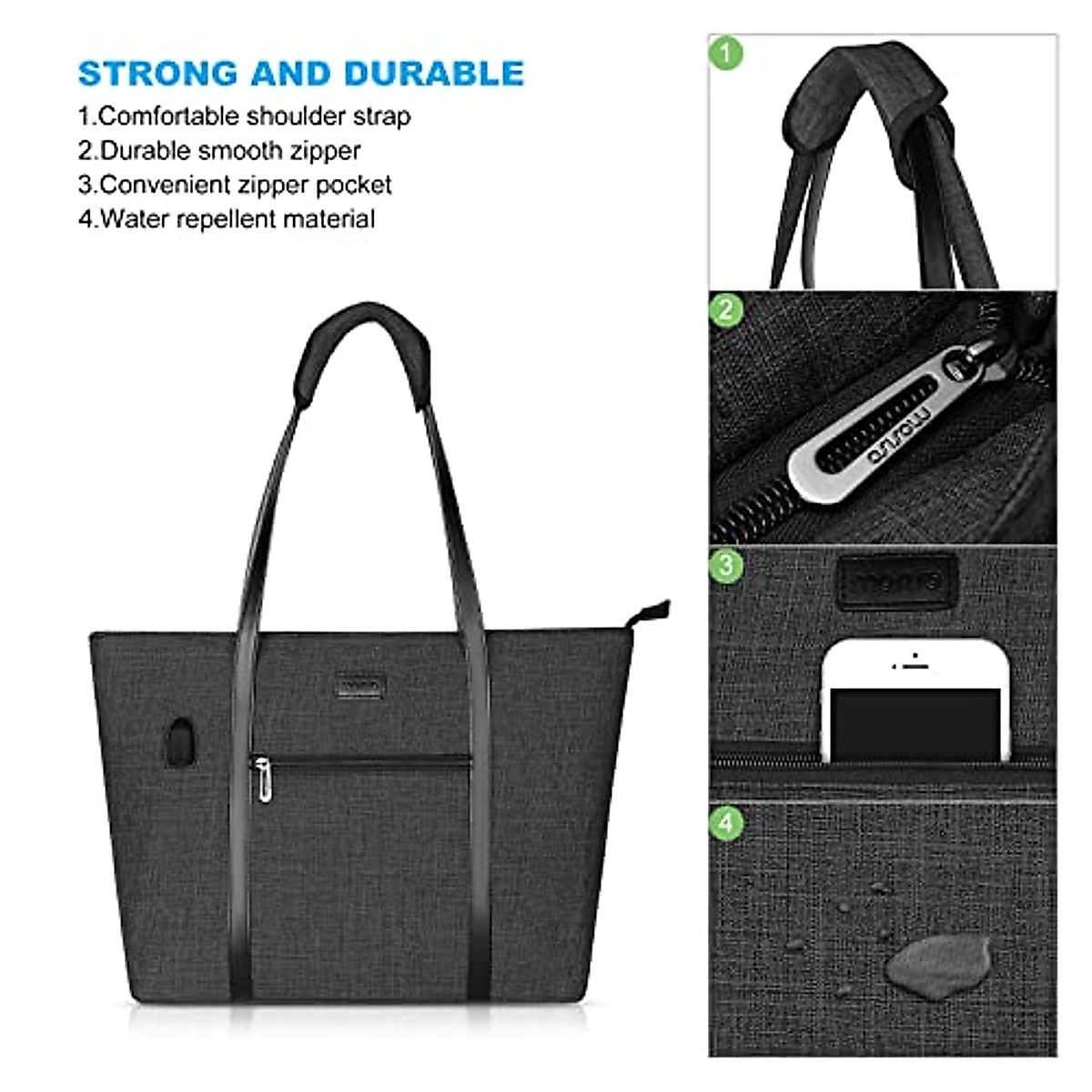 MOSISO USB Port Laptop Tote Bag for Women,Compatible with MacBook, 17-17.3 inch Notebook and Chromebook, Work Travel Business Computer Bag with Small Purse, Black