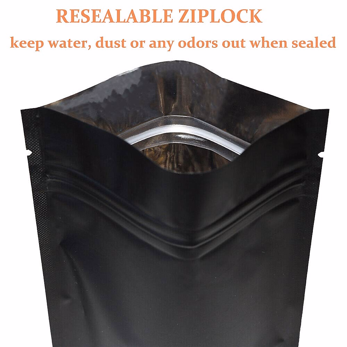 100 Pack Smell Proof Mylar Bags - 4 x 6 Inches Resealable Stand Up Ziplock Bags Food Storage Foil Pouch Matte Black