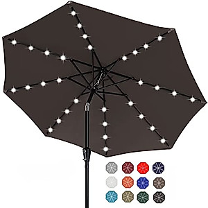 ABCCANOPY Durable Solar Led Patio Umbrellas with 32LED Lights 9FT (Brown)