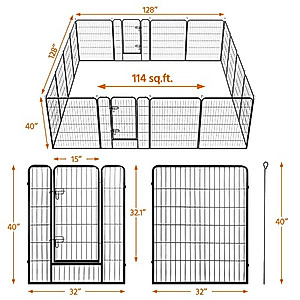 Yaheetech 40-inch Pet Playpen with Door Pet Playpen for Large and Small Animals, Foldable Dog Exercise Pens Indoor & Outdoor 16 Panel