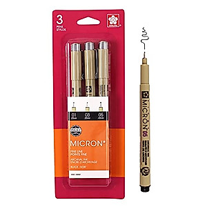 Sakura Pigma 30061 Micron Blister Card Ink Pen Set, Black, Ass't Point Size 3CT Set