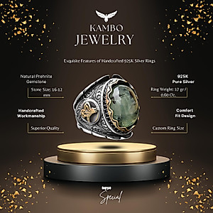 925 Sterling Silver Men's Ring with Natural Prehnite Stone, Handcrafted Unique Design, Green Gemstone Ring for Men