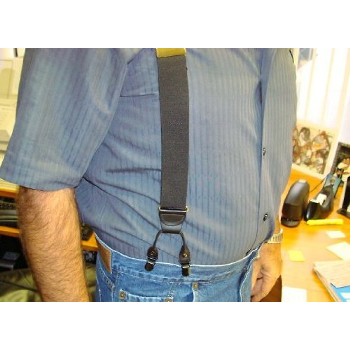 Holdup Brand Casual series Slate Dual Clip Double-Up style Suspenders for Men withNo-Slip® black clips