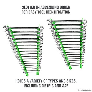 OEMTOOLS 22217 4 Piece Magnetic Rail Wrench Organizer, Magnetic Tool Box Accessories, Wrench Organizers Magnetic, Green