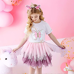 DXTON Kids Baby Girls Tutu Toddler Rainbow Flower Tulle Skirt SK215 3T