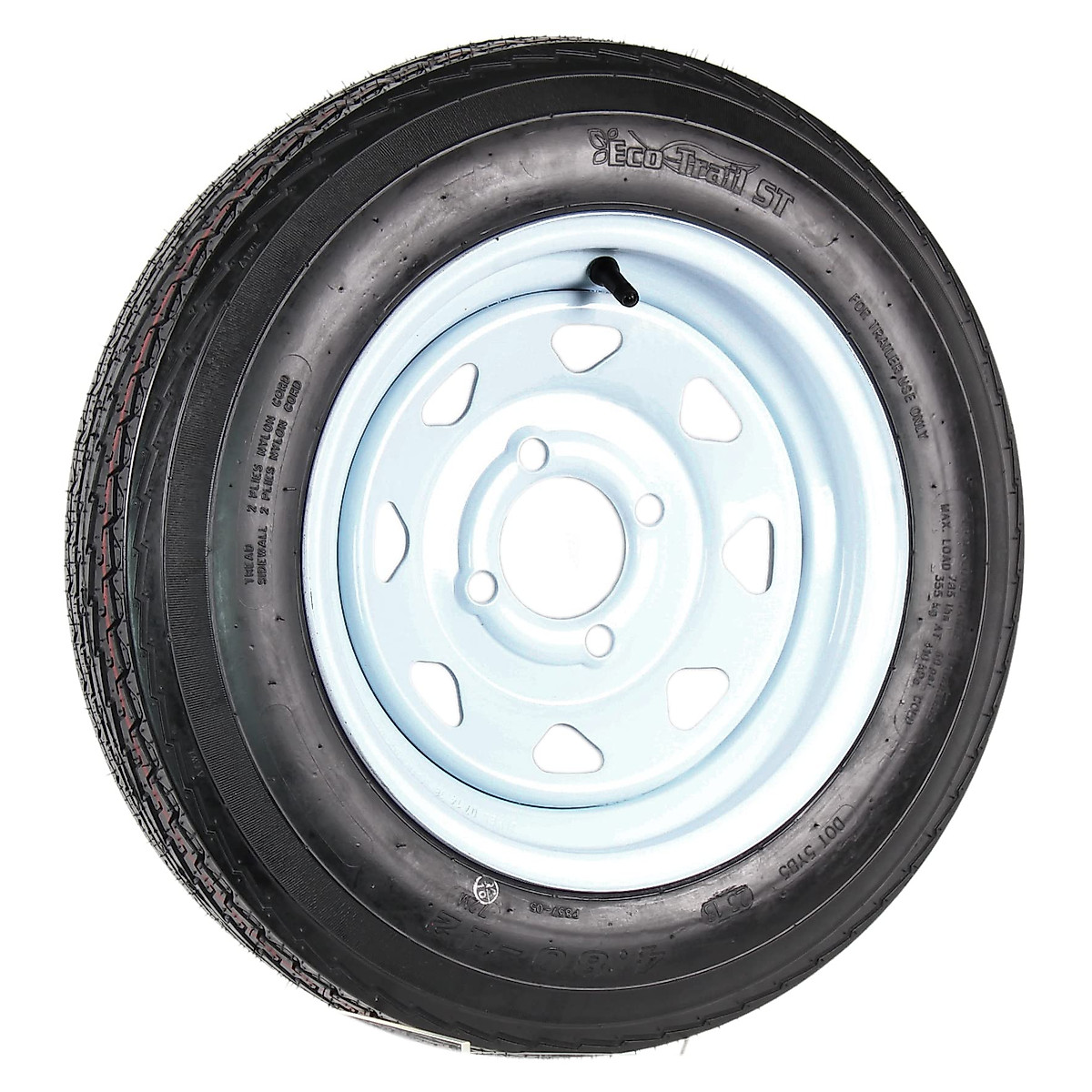 eCustomrim 2-Pack Trailer Tires On Rims 4.80-12 480-12 4.80 X 12 Load Range B 4 Lug Wheel White Spoke - 2 Year Warranty w/Free Roadside