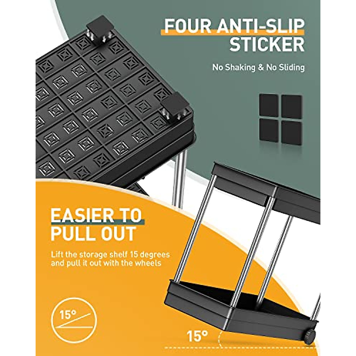 Under Sink Organizer, 2 Tier Under Bathroom Cabinet Storage, Pull Out Under Sink Storage Rack, Under Cabinet Organizer and Storage with Hooks, Multi-purpose Shelf Organizer for Bathroom/Kitchen